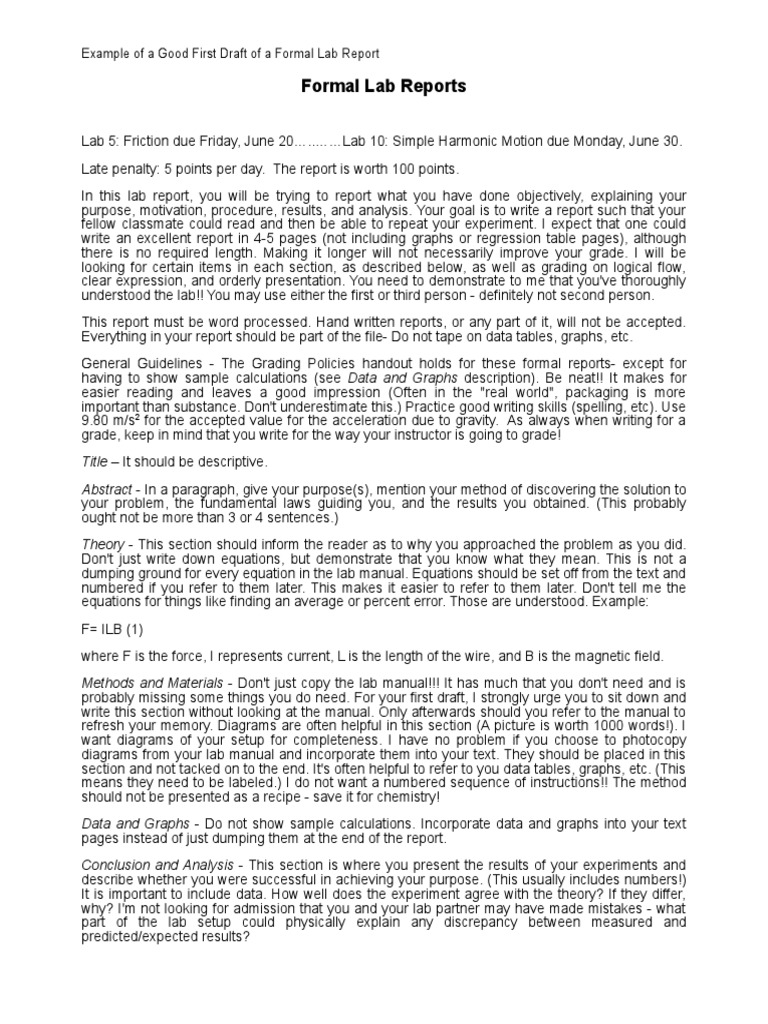 Formal Lab Reports: Example of A Good First Draft of A Formal Lab Report | PDF | Capacitor ...