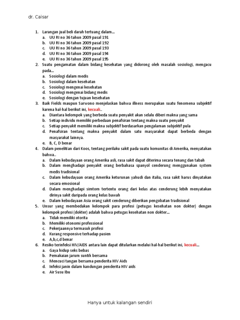 Soal TKB / SKB Kesehatan Dokter | PDF | Kesehatan Holistik