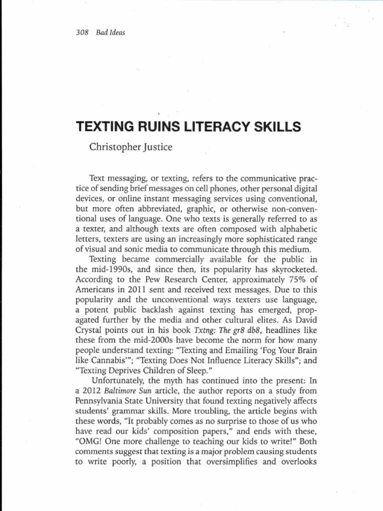Texting Ruins Literacy Skills 1 | PDF | Text Messaging | Literacy