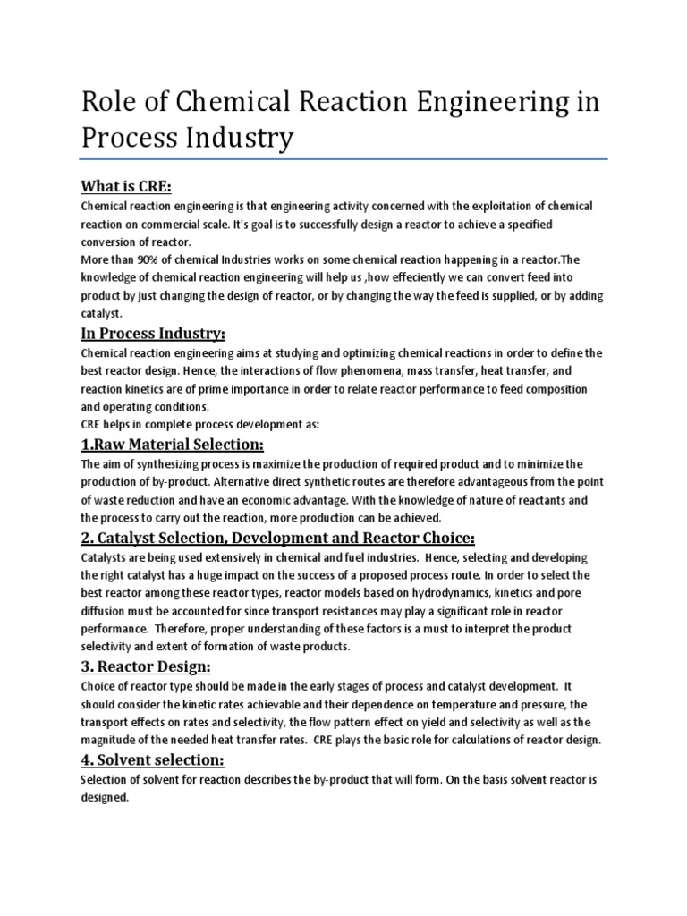 Role of Chemical Reaction Engineering in Process Industry | PDF ...
