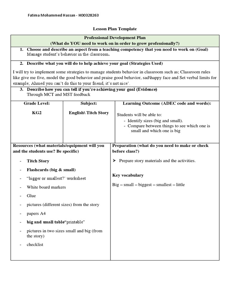 Lesson Plan 4 - Titch Story | PDF | Lesson Plan | Teachers
