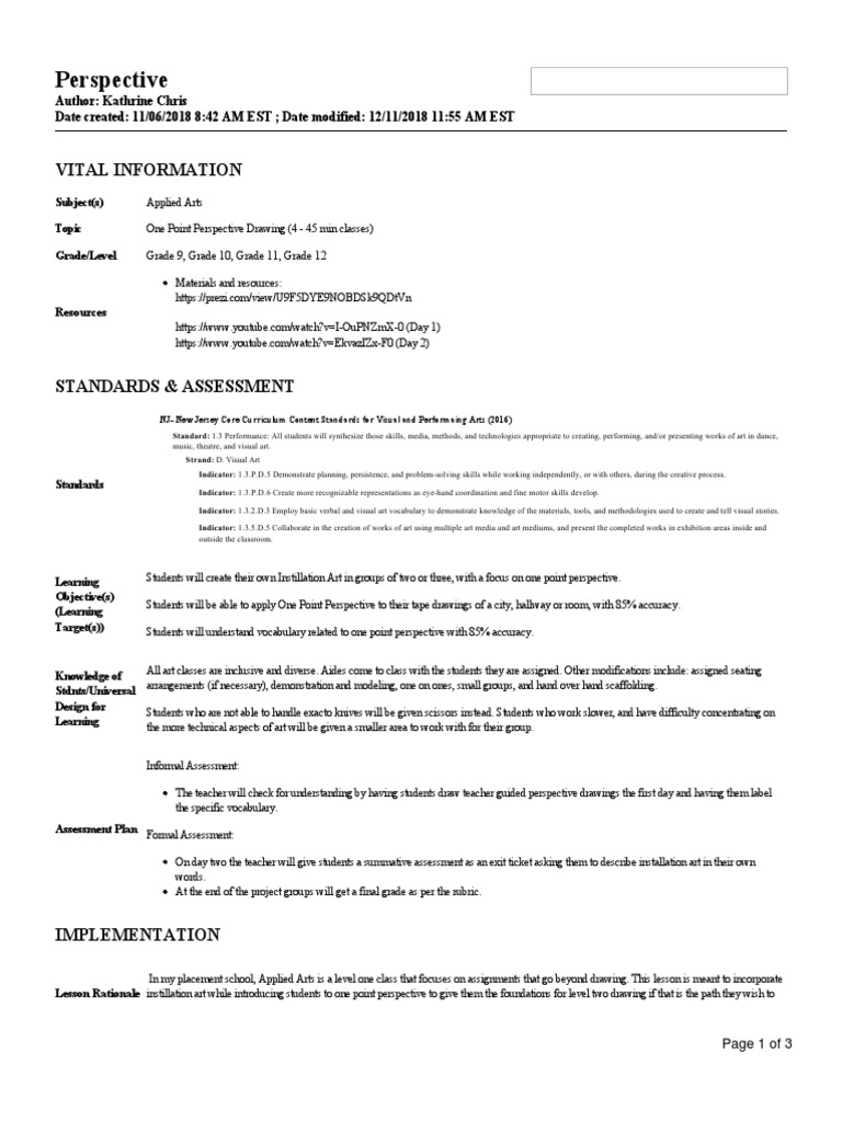 Perspective Lesson Plan 2 | PDF | Drawing | Perspective (Graphical)