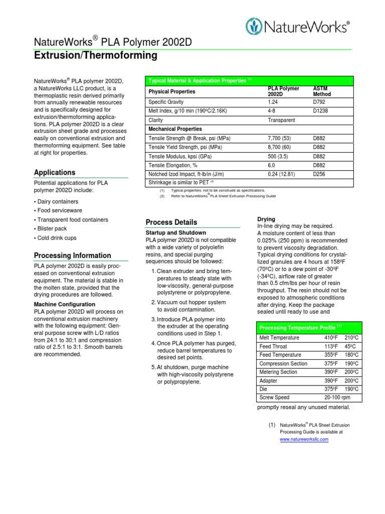 Pla 2002d Data Sheet | PDF | Biodegradation | Extrusion
