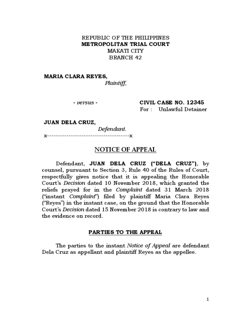 Metropolitan Trial Court: Plaintiff, - Versus | PDF | Complaint | Appeal