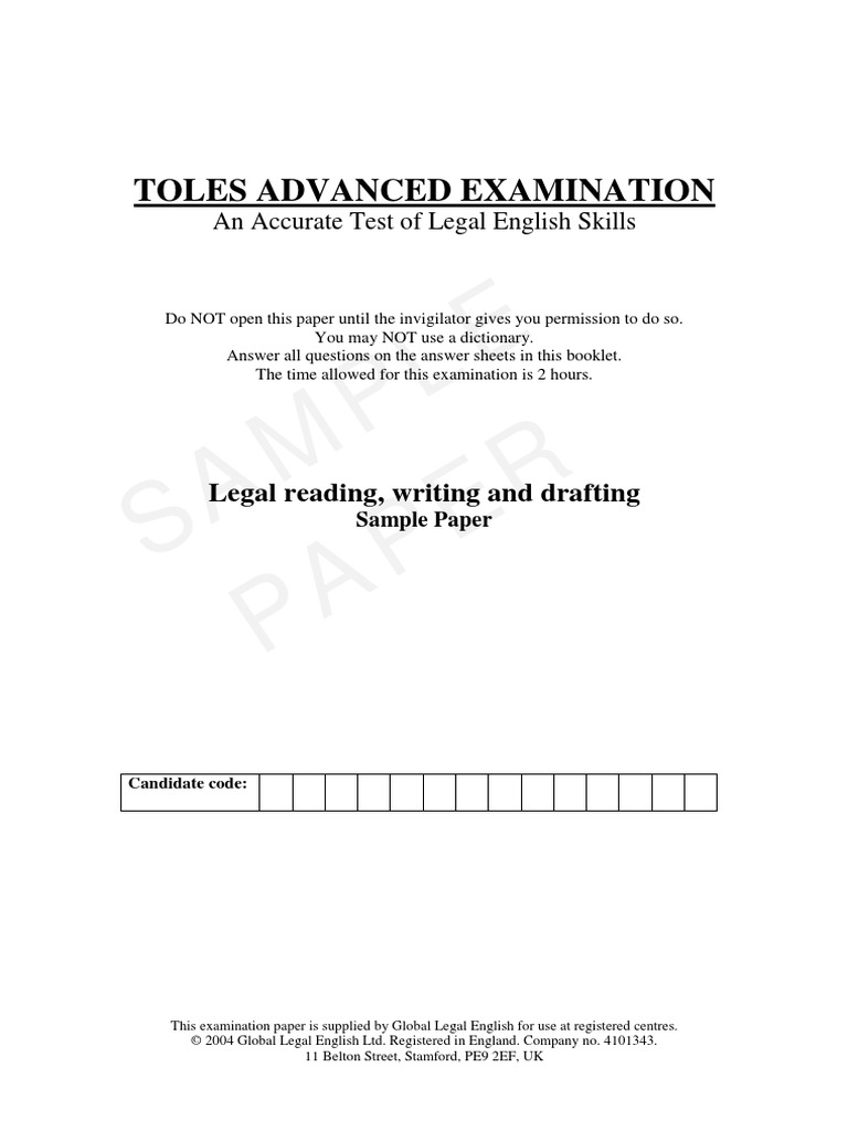 Sample Paper: Toles Advanced Examination | PDF | Debtor | Offer And ...