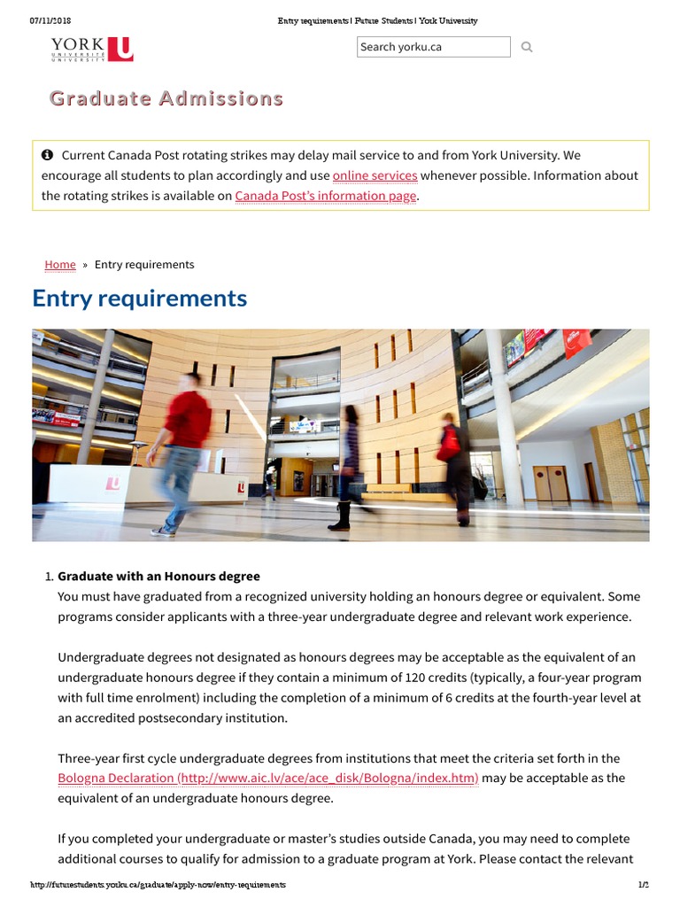 York University Graduate Entry Requirements | PDF | Academic Degree ...