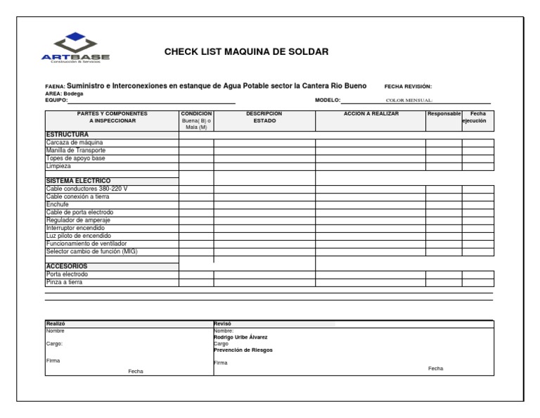 Checklist Maquina Soldar Arco
