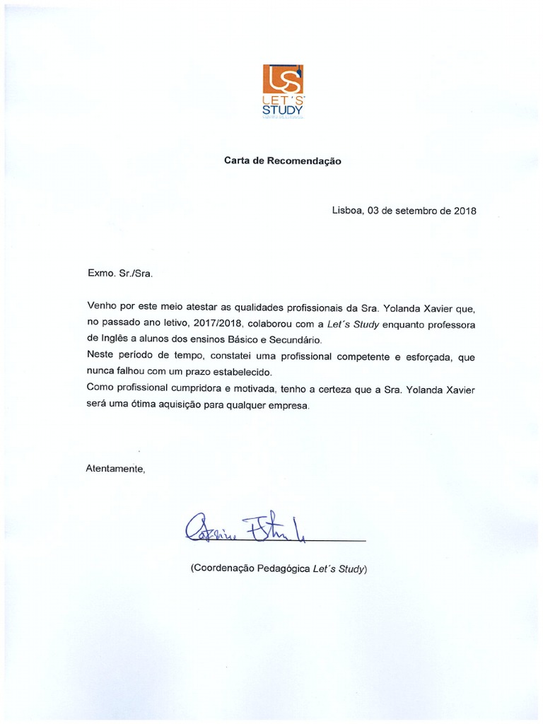 Carta Recomendação Yolanda Xavier | PDF