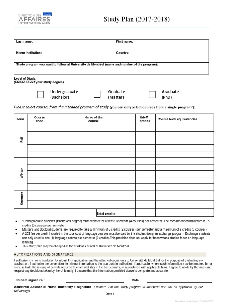 Study Plan (2017-2018) : Undergraduate (Bachelor) Graduate (Master ...