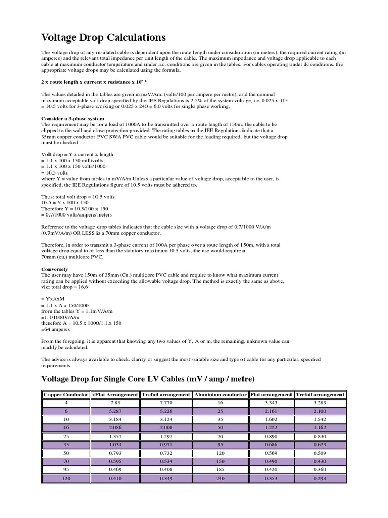 Voltage Drop Calculations | PDF | Alternating Current | Electrical ...