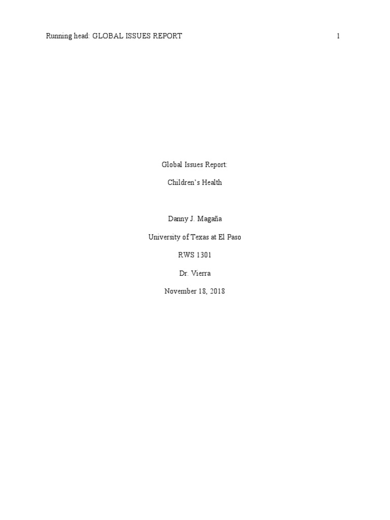 Global Issues Report | PDF | Adolescence | Nutrition