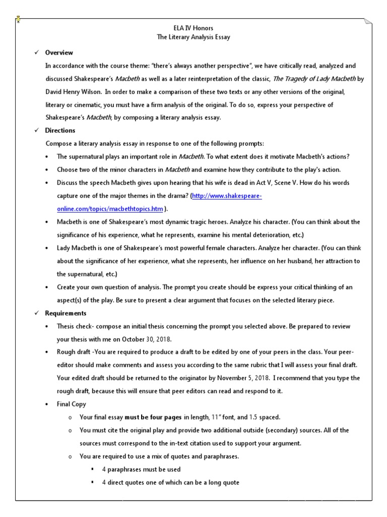 Literary Analysis Essay Honors-1 | PDF | Macbeth | The Metamorphosis
