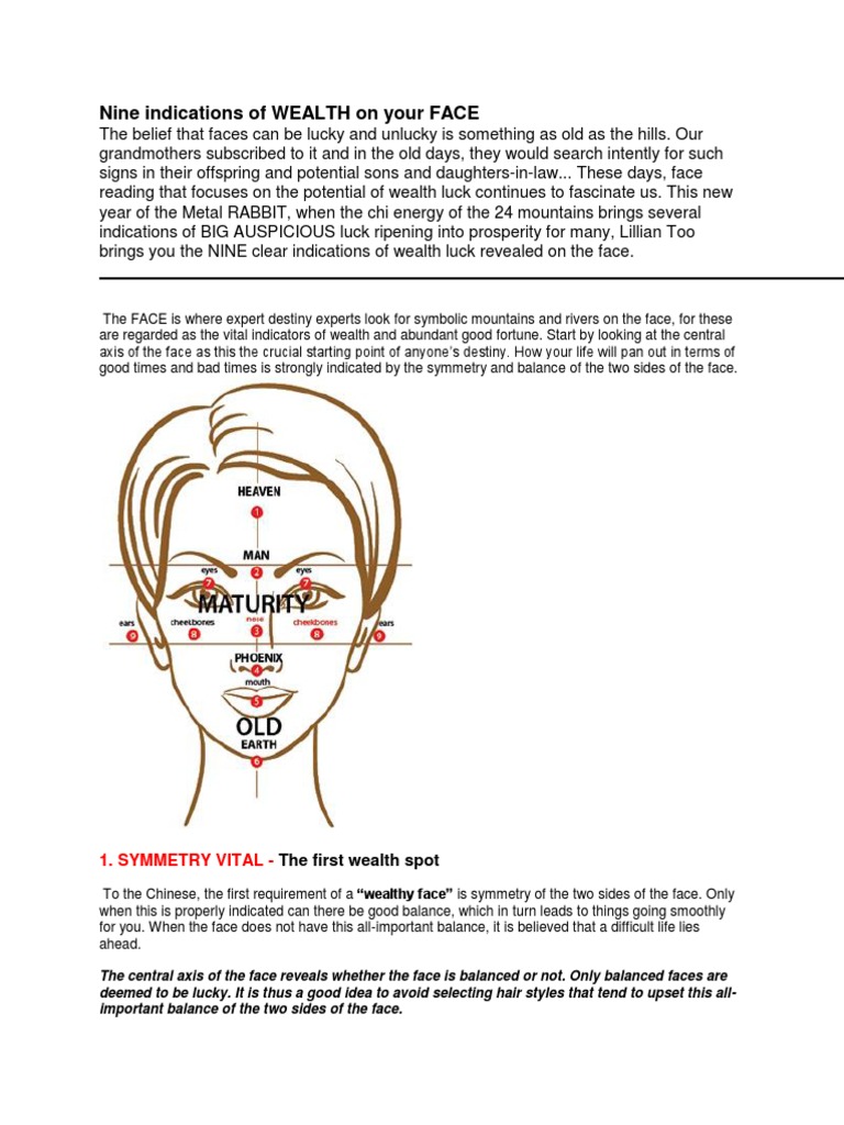 Nine Indications of WEALTH On Your FACE | PDF | Luck | Face
