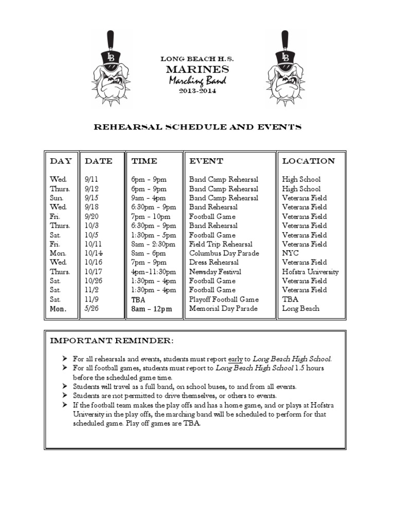 Lbhs Marching Band Schedule 2013 2014 | PDF | Leisure | Sports
