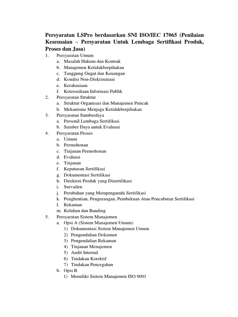 Persyaratan LSPro Berdasarkan SNI ISO | PDF