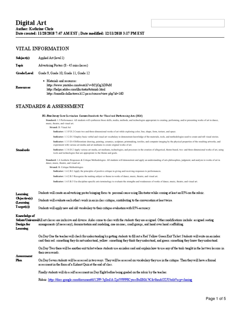 Graphic Design Lesson Plan | Download Free PDF | Rubric (Academic ...