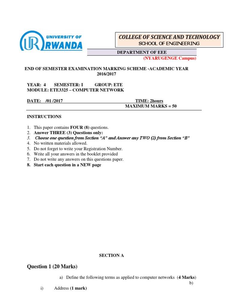 Computer Networks Exam Marking Scheme | PDF | Internet Protocols ...