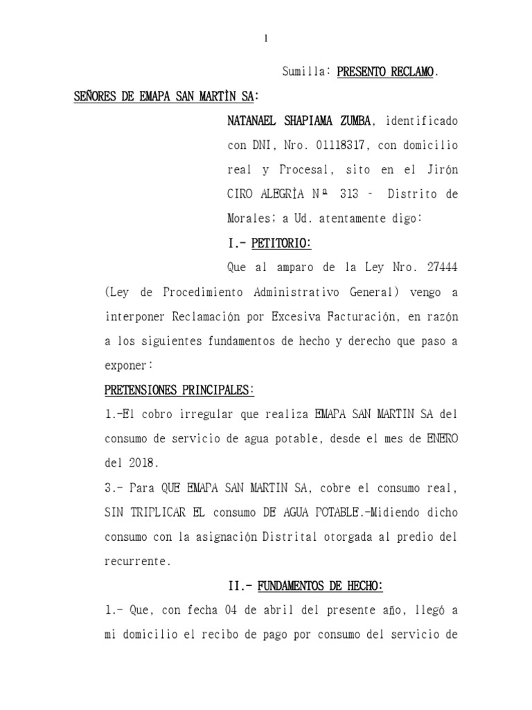 Reclamo A Emapa Original | PDF | Derecho | Hogar, jardinería y bricolaje