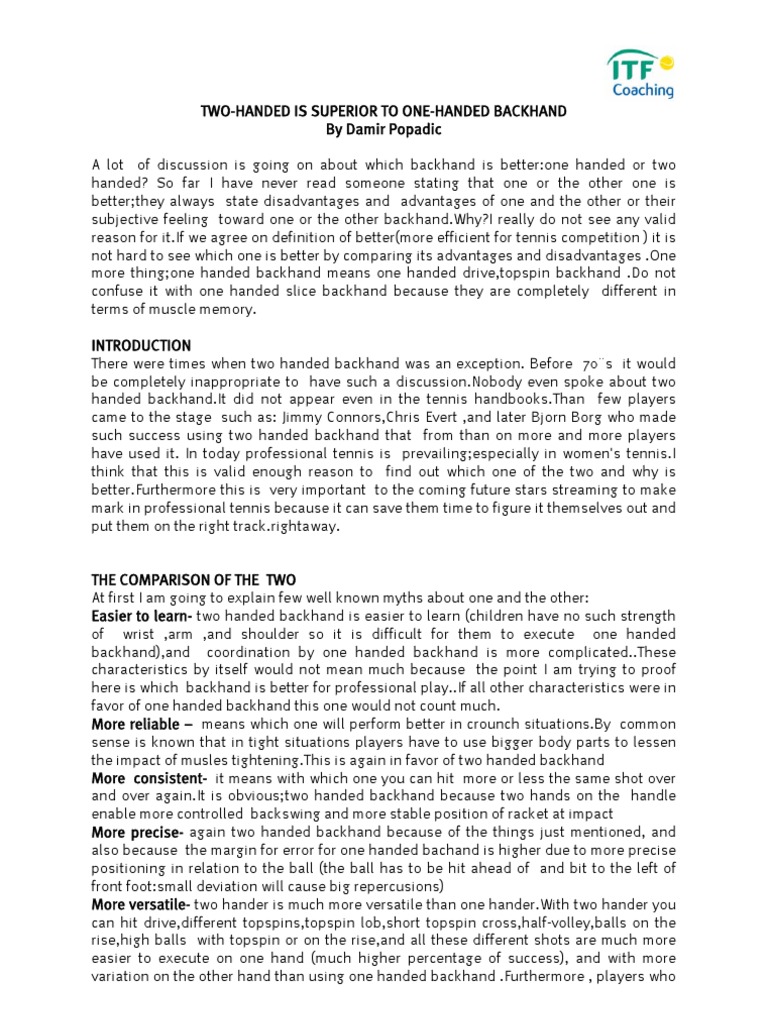 Two-Handed Is Superior To One-Handed Backhand | PDF | Racquet Sports ...