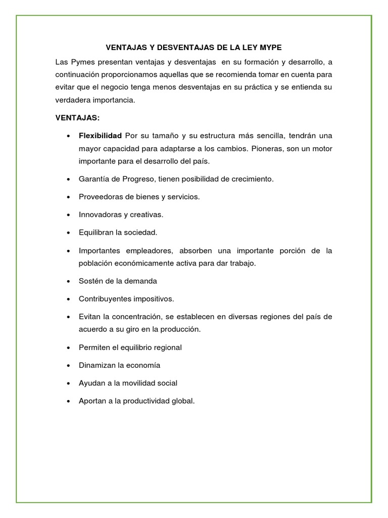 Ventajas y Desventajas de La Ley Mype | PDF