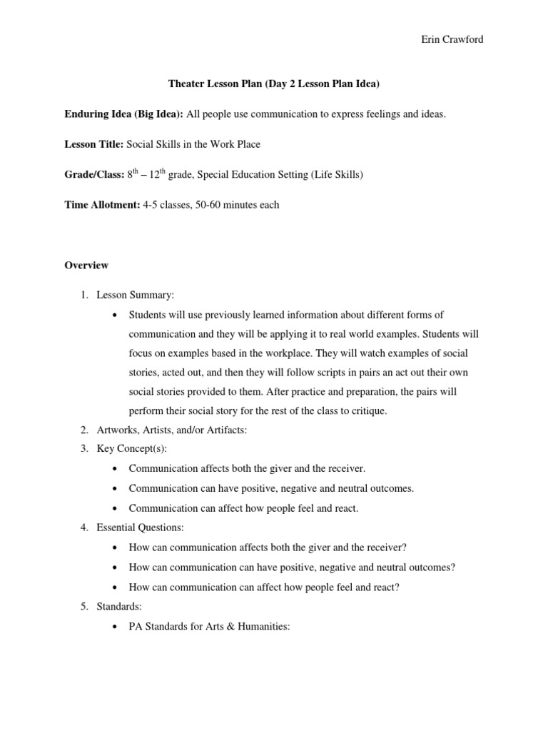 Theater Lesson Plan | PDF | Nonverbal Communication | Communication
