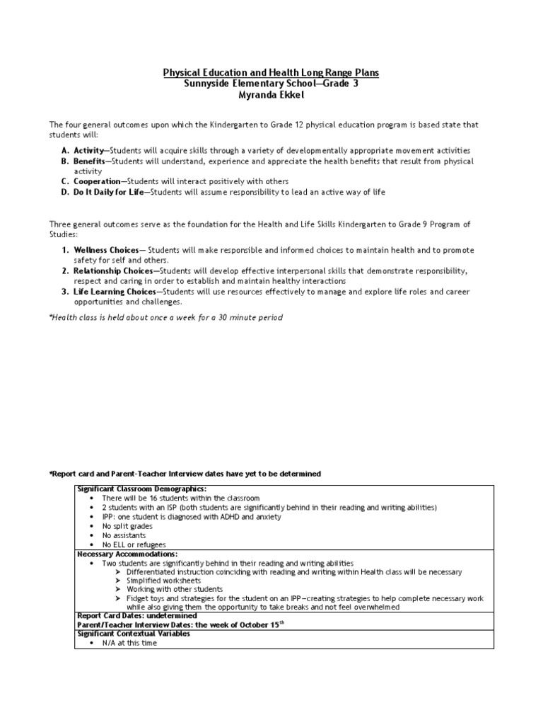 Grade 3 PE & Health Curriculum Plan | PDF | Physical Education ...