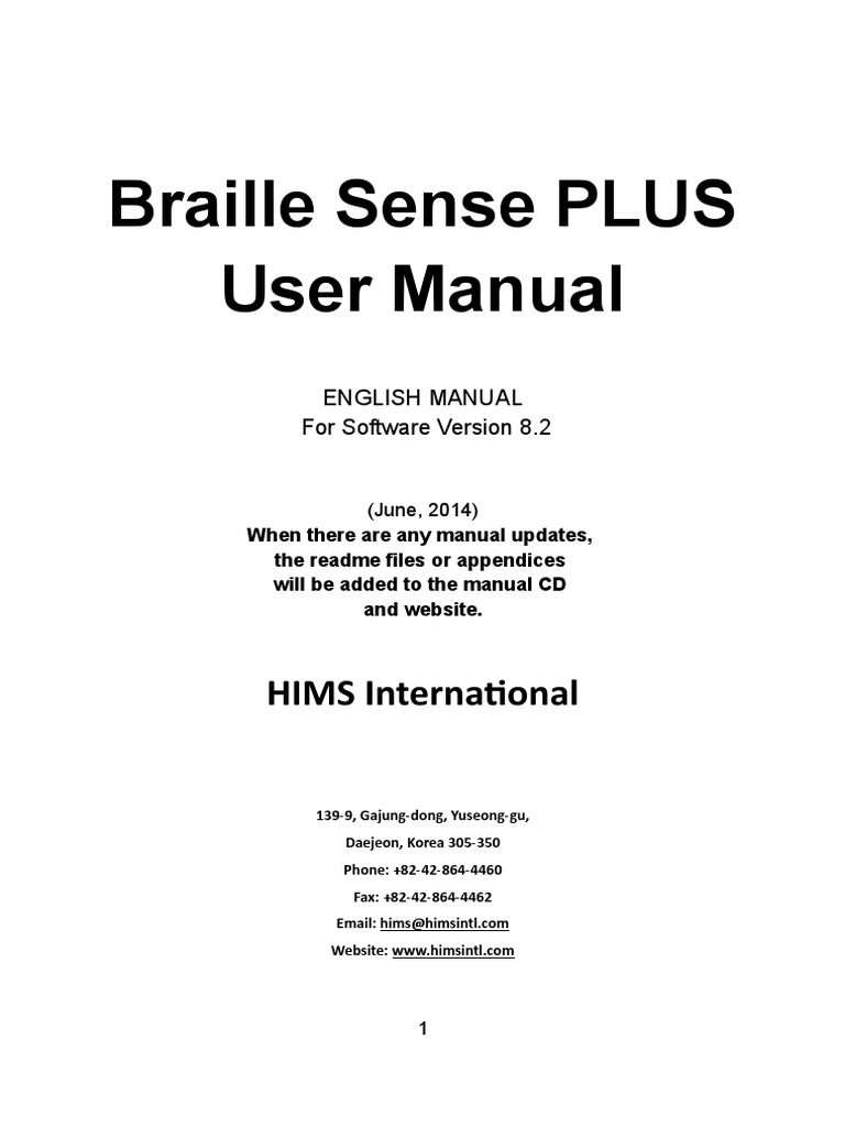 Braille Sense PLUS User Manual: HIMS International | PDF | Keyboard ...