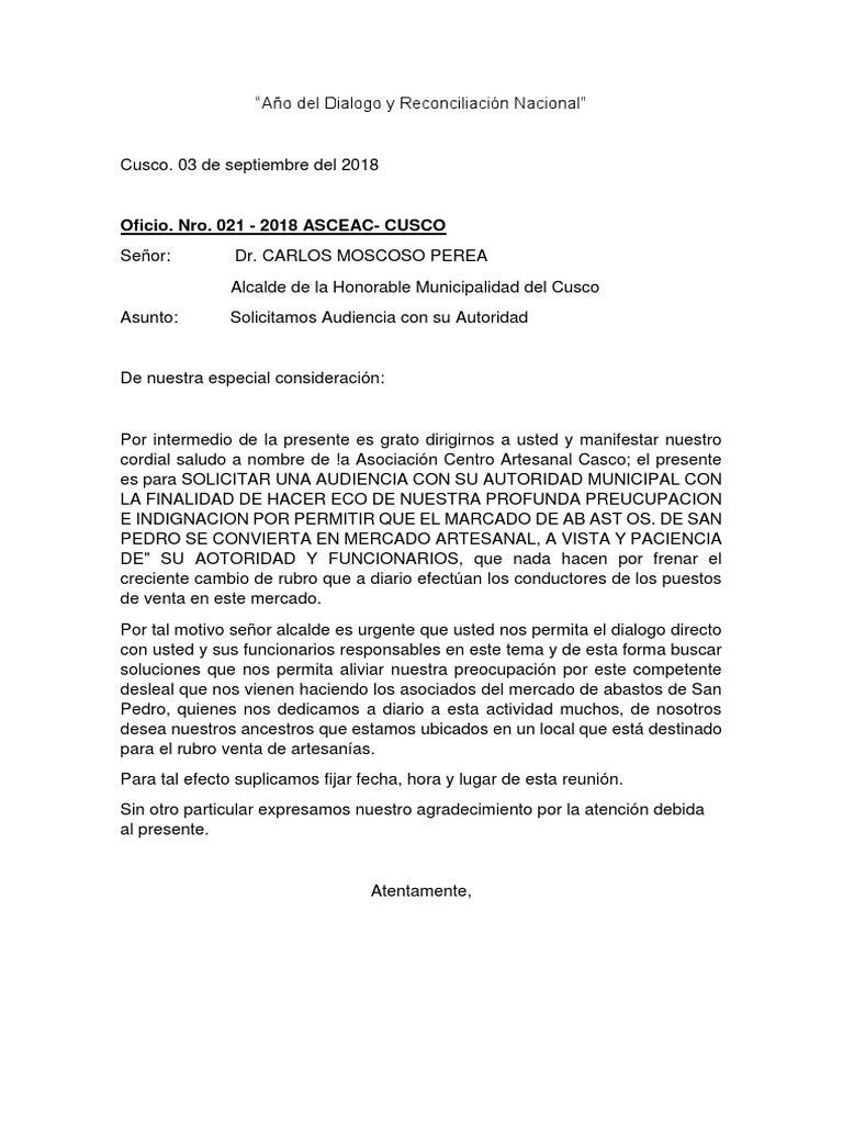 Modelo De Nota Solicitando Audiencia In English