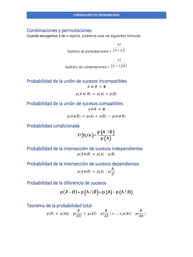 Formulario Probabilidad | PDF