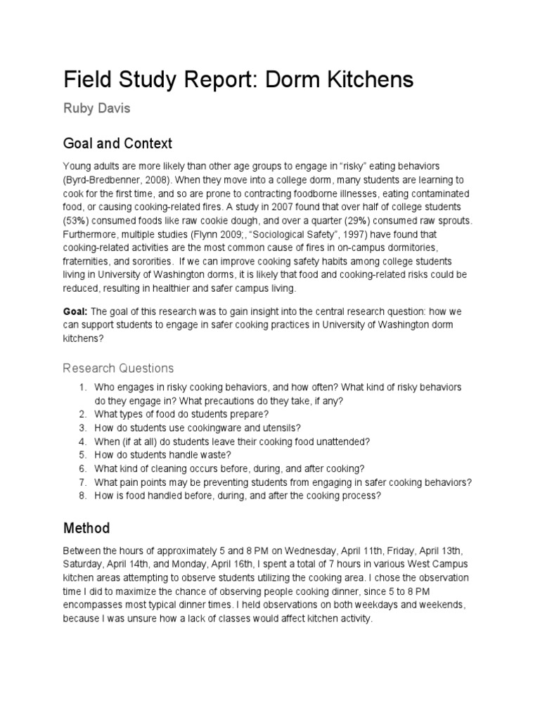 Field Study Report | PDF | Dormitory | Foods