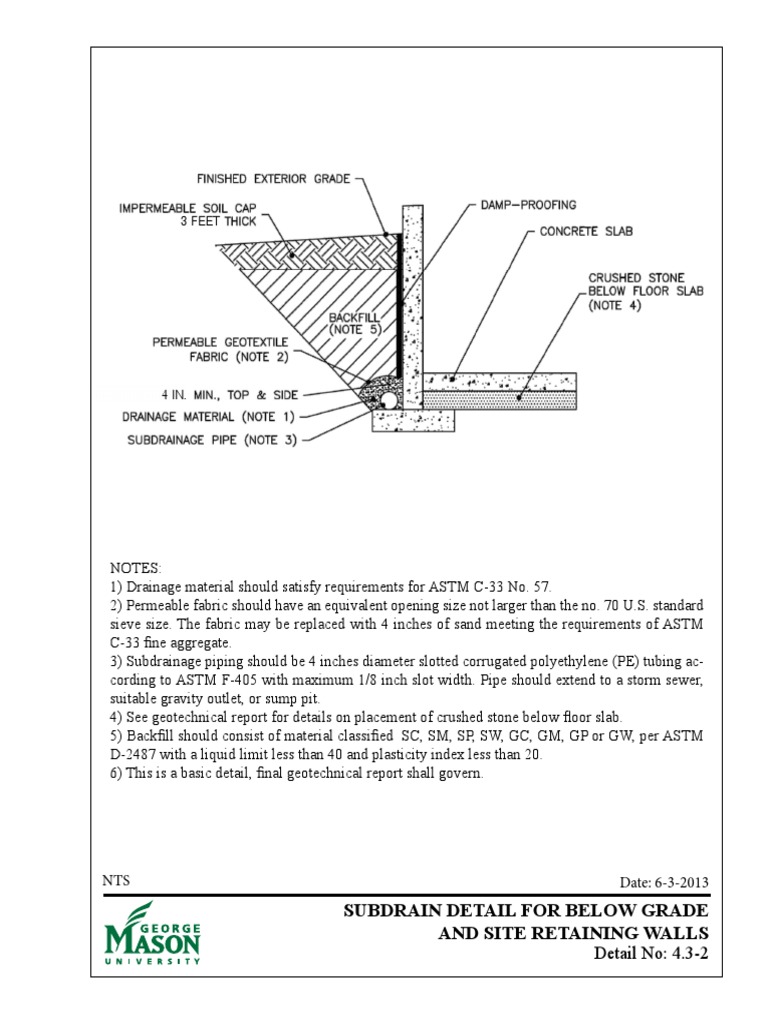 4 3 2 Subdrain Detail For Below Grade and Site Retaining Walls | PDF ...