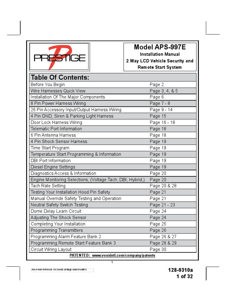 Model APS-997E: Installation Manual 2 Way LCD Vehicle Security and ...
