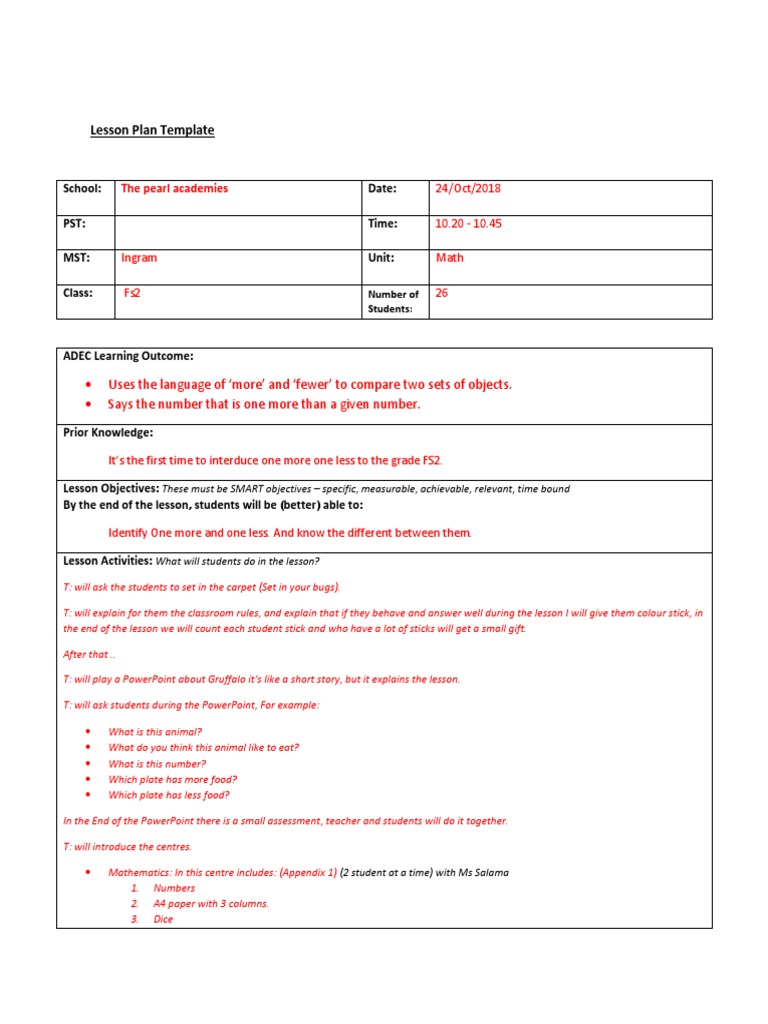 Lesson Plan Template: The Pearl Academies | PDF | Change | Behavior ...