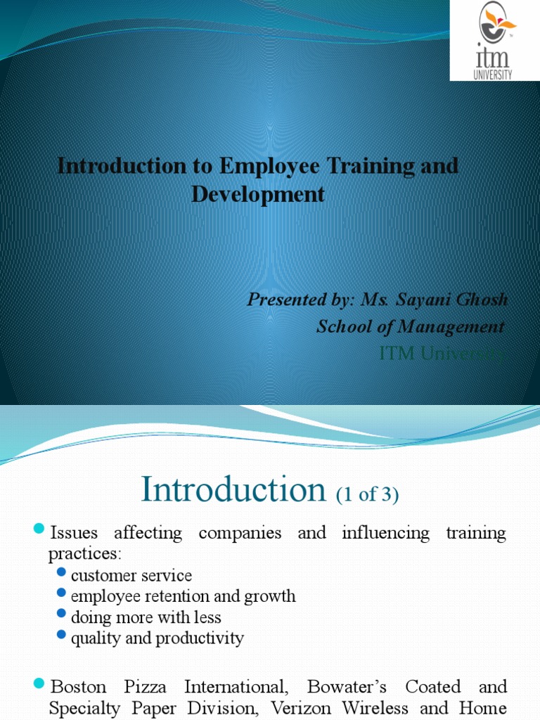 Introduction To Employee Training and Development: Presented By: Ms ...