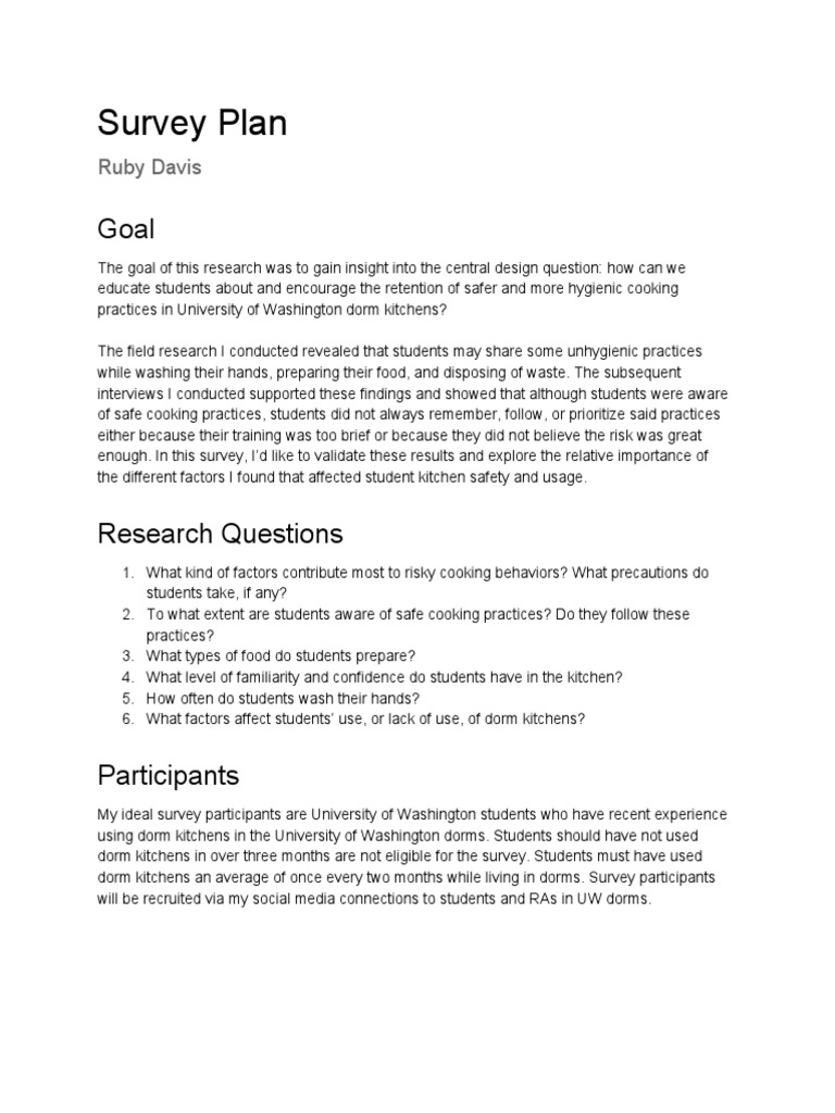 Survey Plan | PDF | Survey Methodology | Question