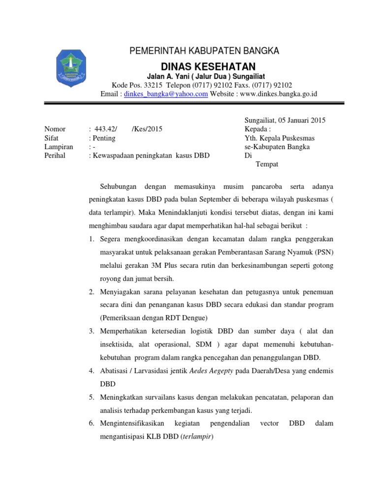 Surat Kewaspadaan Dini DBD | PDF