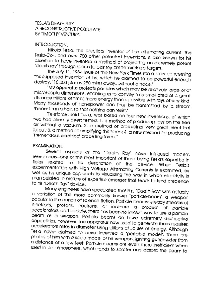 Tesla Death Ray Reconstruction | PDF