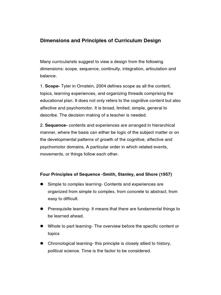 Dimension and Principles in Curriculum Development | PDF | Curriculum ...