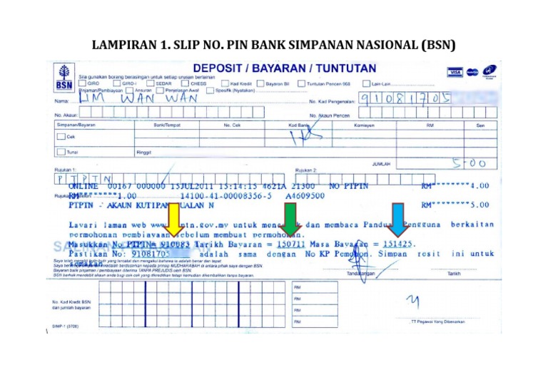Lampiran 1. Slip No. Pin Bank Simpanan Nasional (BSN) | PDF