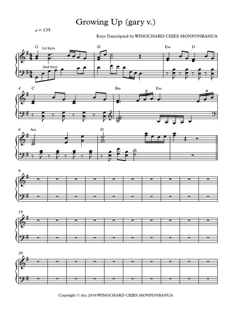Growing Up (Gary V.) : G D E D Keys Trancripted by Wingchard Cejes ...