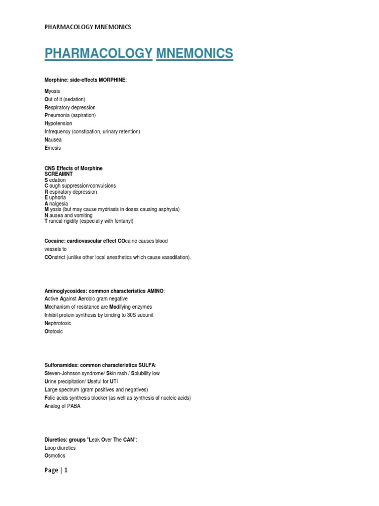 Pharma Mnemonics | Download Free PDF | Analgesic | Medical Treatments