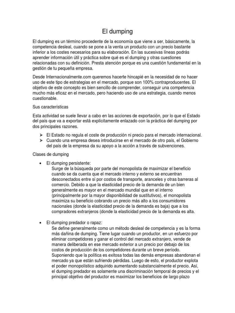 Dumping: Guía para Pequeñas Empresas | PDF | Dumping (política de ...