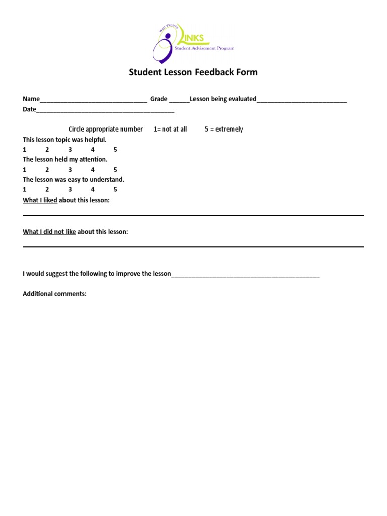 Student Lesson Feedback Form | PDF