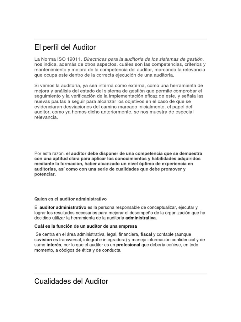 El Perfil Del Auditor | PDF | Contralor | Auditoría