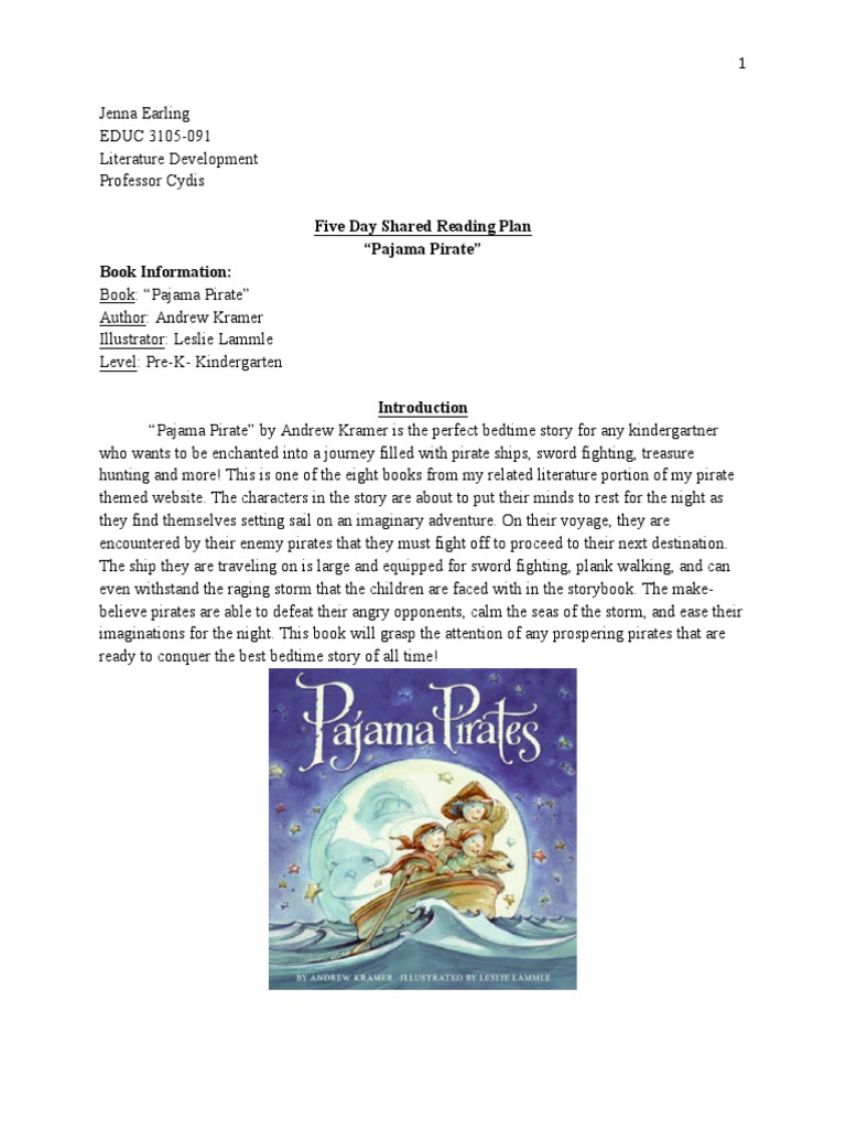 Five Day Shared Reading Plan "Pajama Pirate" Book Information | PDF ...