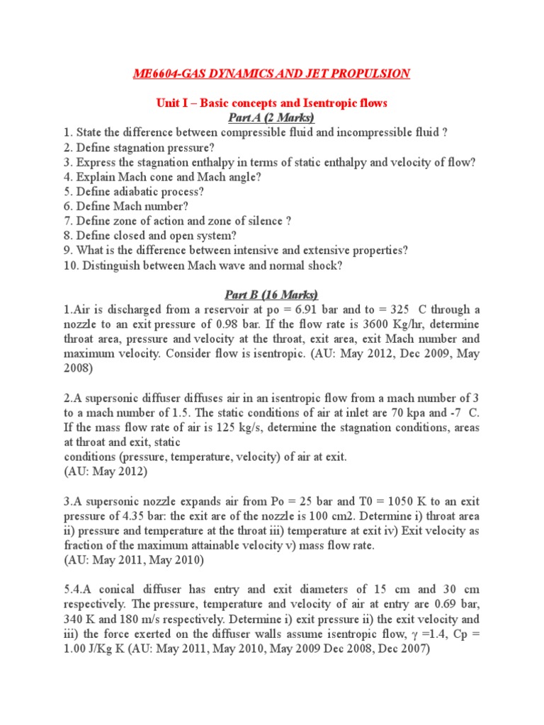 Analysis of Gas Dynamics and Jet Propulsion Problems Involving ...