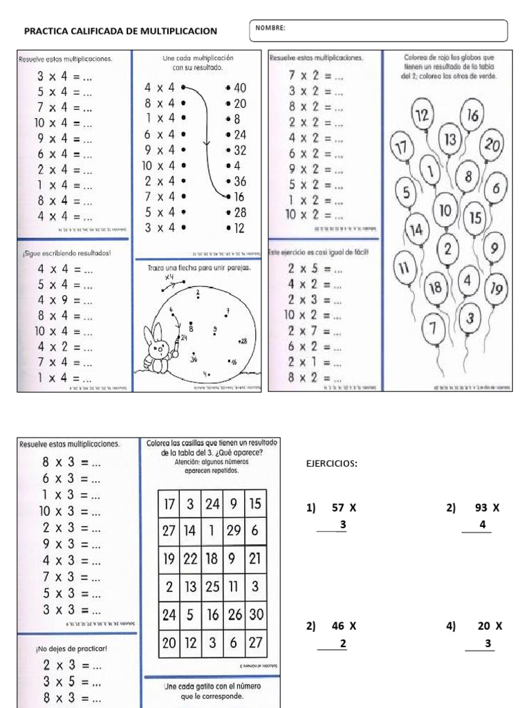 Practica Calificada de Multiplicacion | PDF