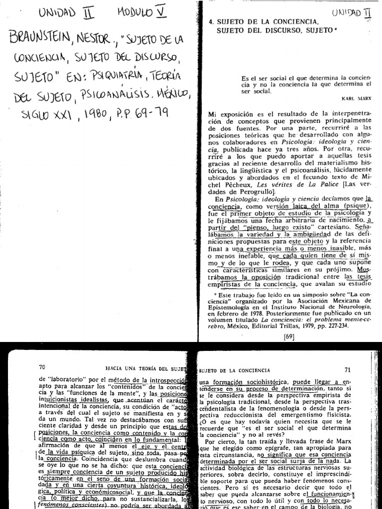 Braunstein, Nestor. Sujeto de La Conciencia-1 PDF | PDF | Ideologías | Empirismo