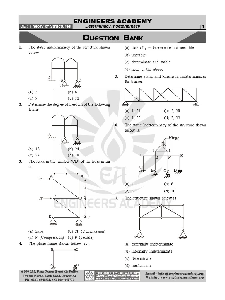Indeterminacy In Structural Analysis Pdf Truss Beam Structure