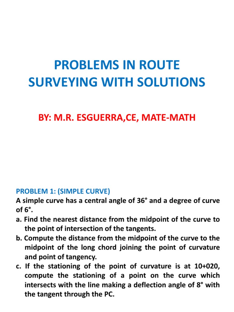 Problems in Route Surveying With Solutions | PDF | Tangent | Angle